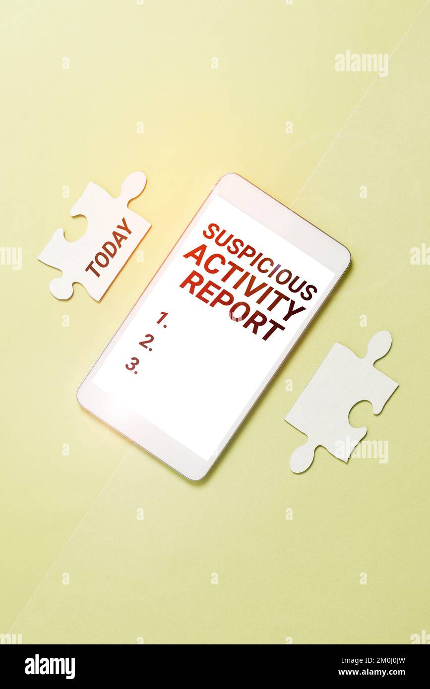 Conceptual caption Suspicious Activity Report. Internet Concept account ...