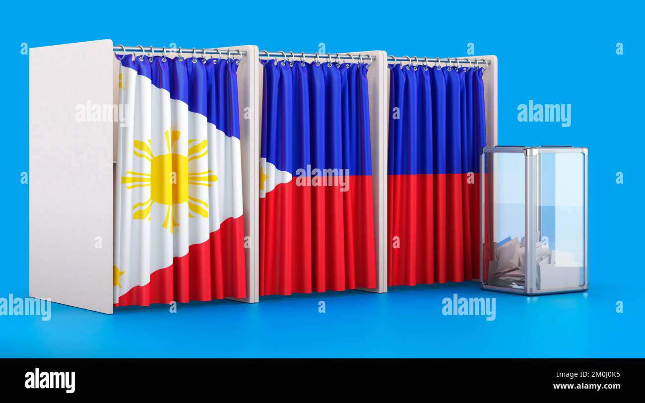 Voting booths with Filipino flag and ballot box. Election in ...