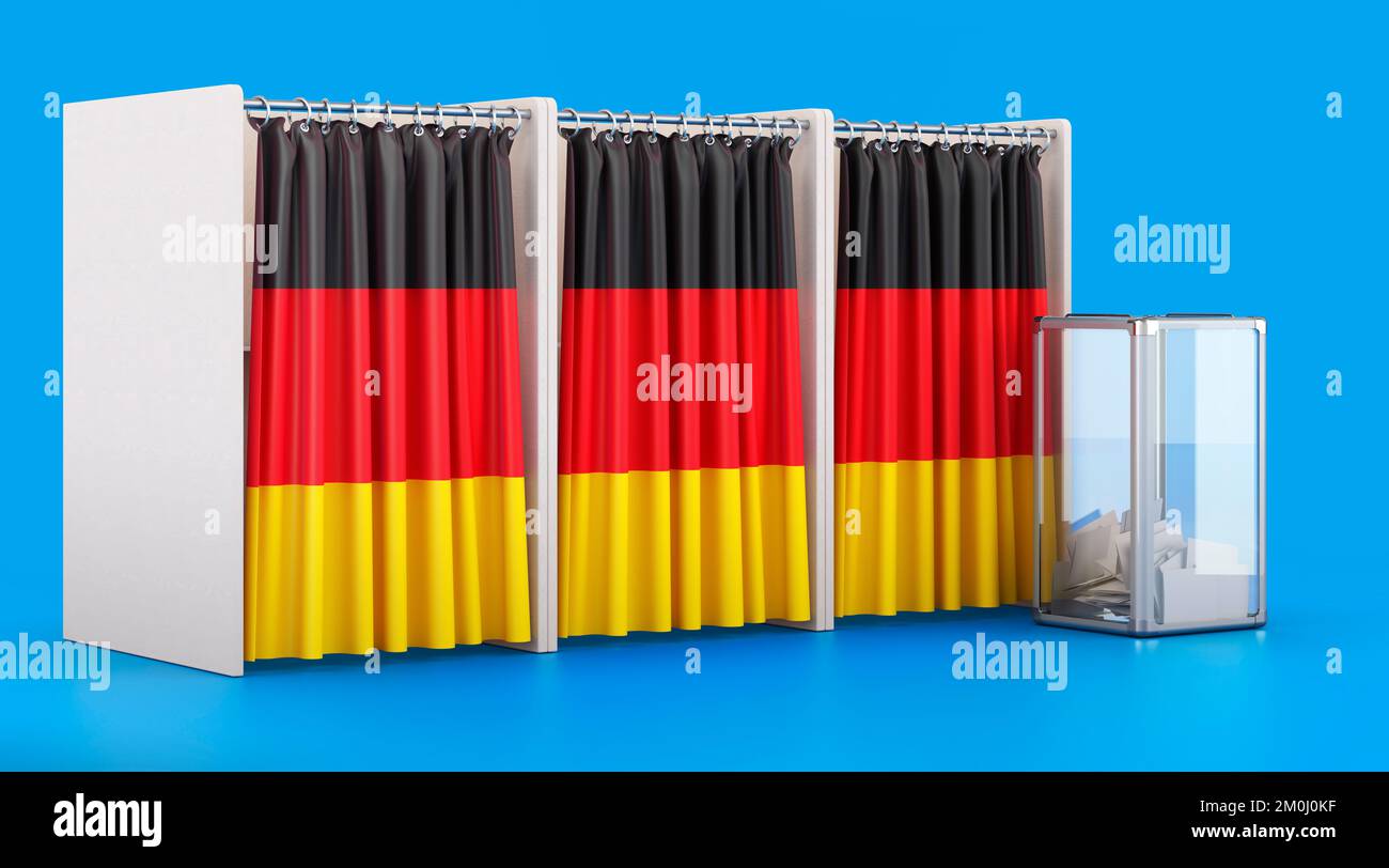 Voting booths with German flag and ballot box. Election in Germany ...