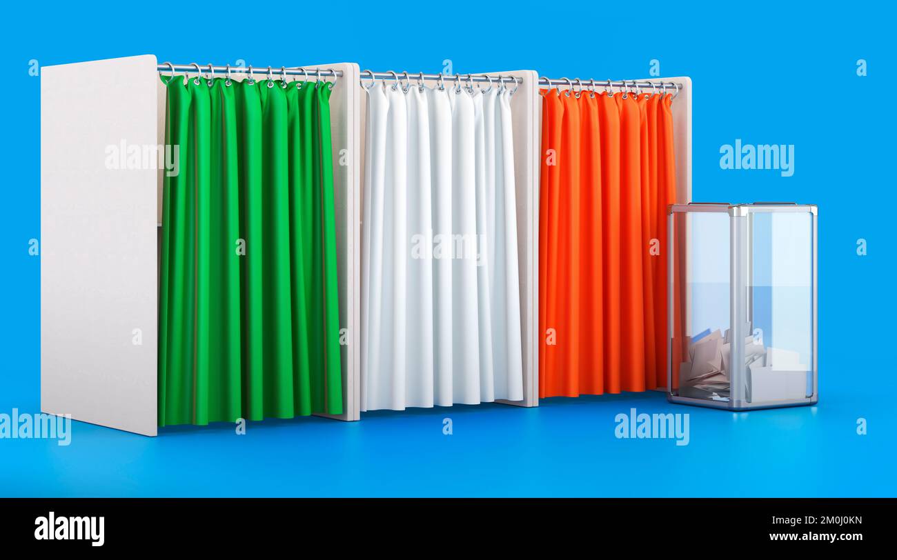 Voting booths with Irish flag and ballot box. Election in Ireland ...