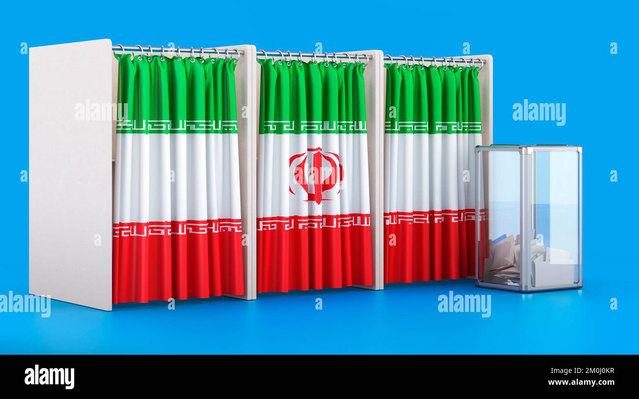 Voting booths with Iranian flag and ballot box. Election in Iran ...
