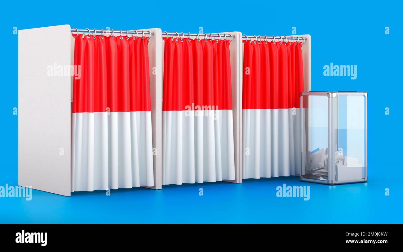 Voting booths with Indonesian, Monacan flag and ballot box. Election in ...
