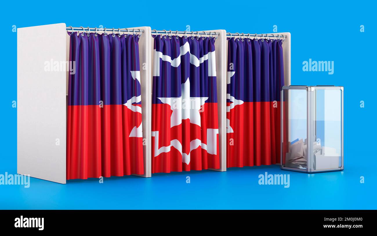 Voting booths with Juneteenth, Emancipation flag and ballot box. 3D ...