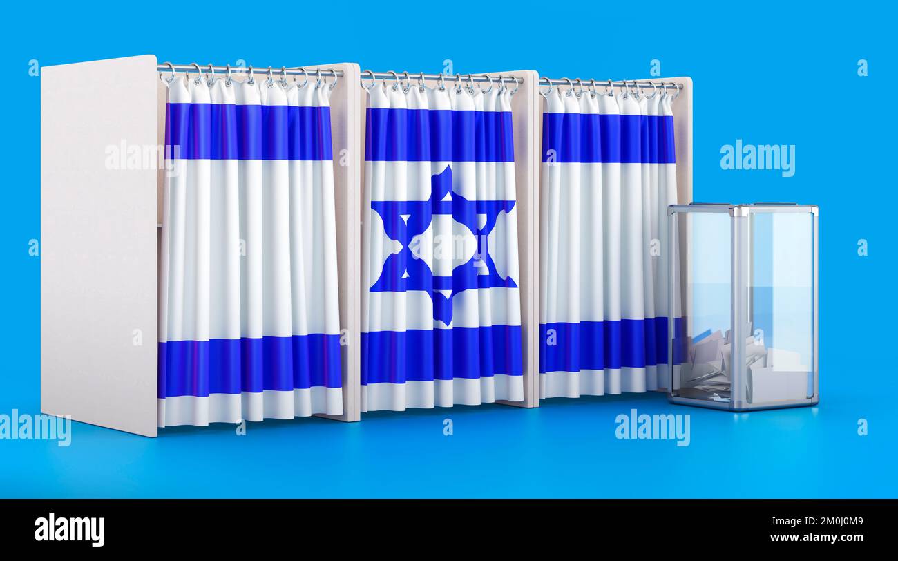 Voting booths with Israeli flag and ballot box. Election in Israel ...