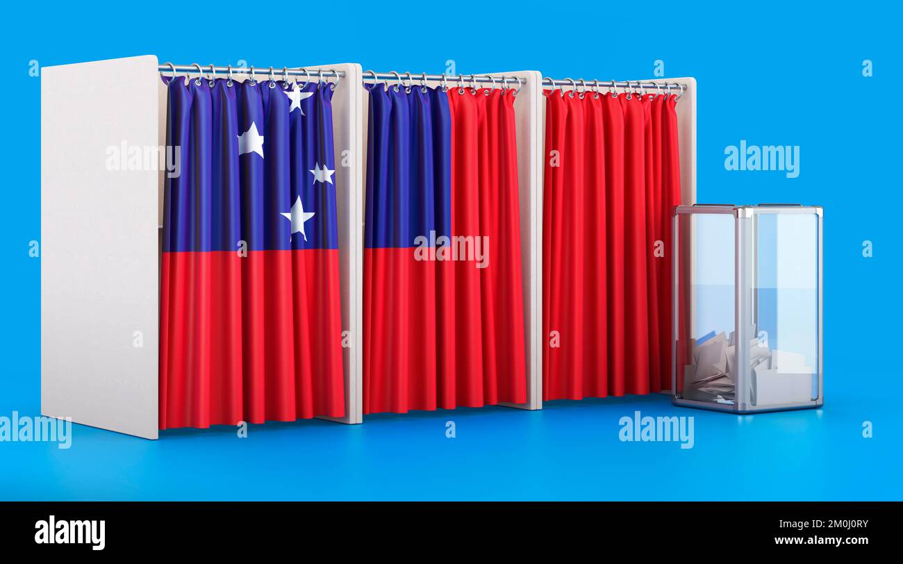 Voting booths with Samoan flag and ballot box. Election in Samoa ...