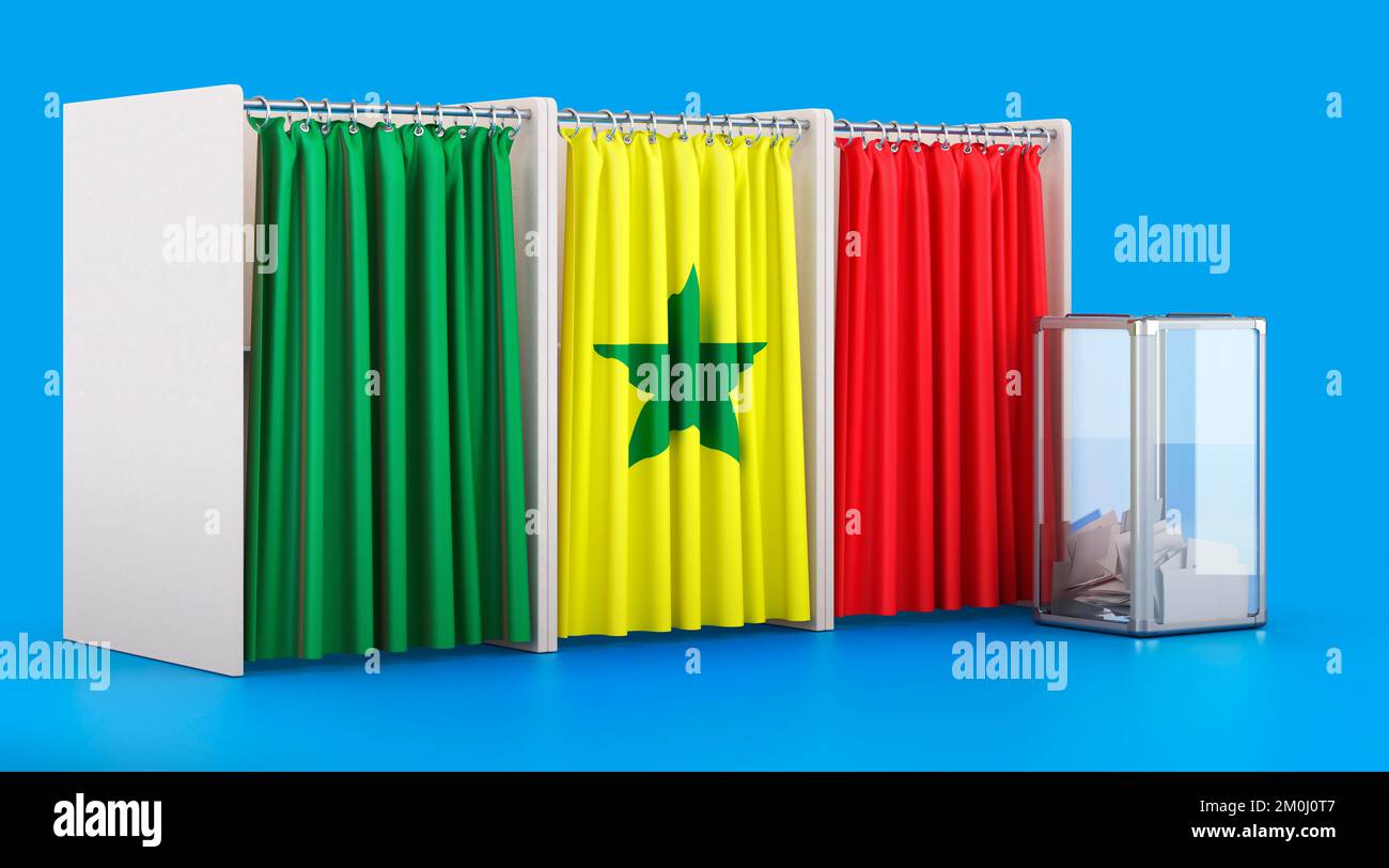 Voting booths with Senegalese flag and ballot box. Election in Senegal ...