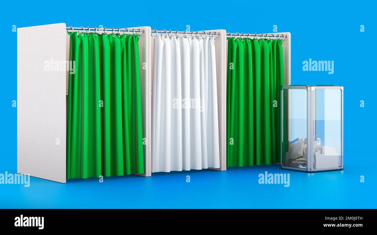 Voting booths with Nigerian flag and ballot box. Election in Nigeria ...