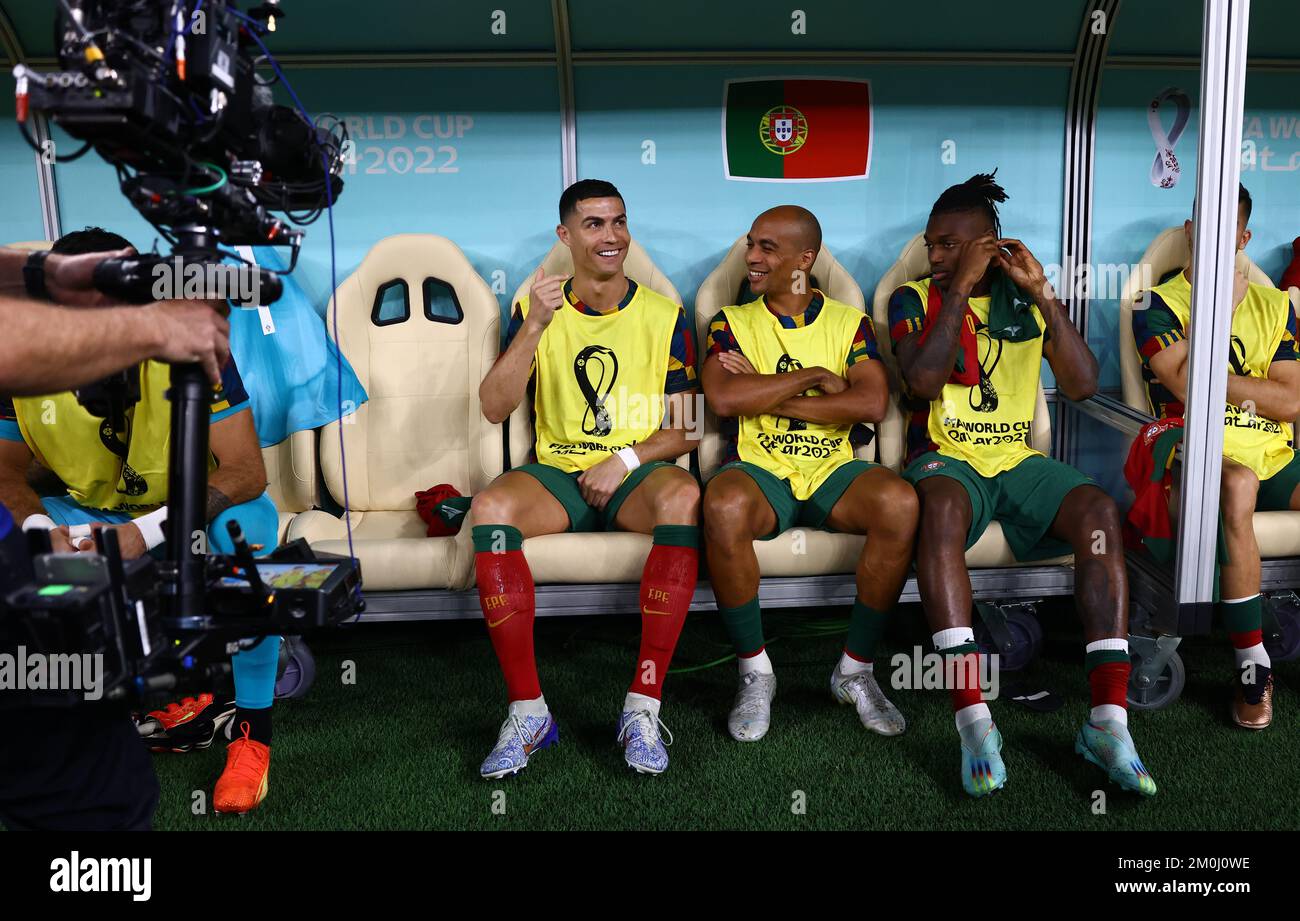 Doha, Qatar, 6th December 2022. Cristiano Ronaldo of Portugal starts on the bench during the ...