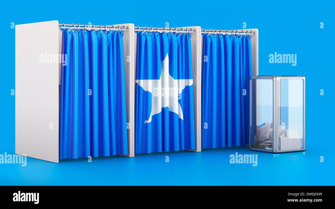 Voting booths with Somali flag and ballot box. Election in Somalia ...