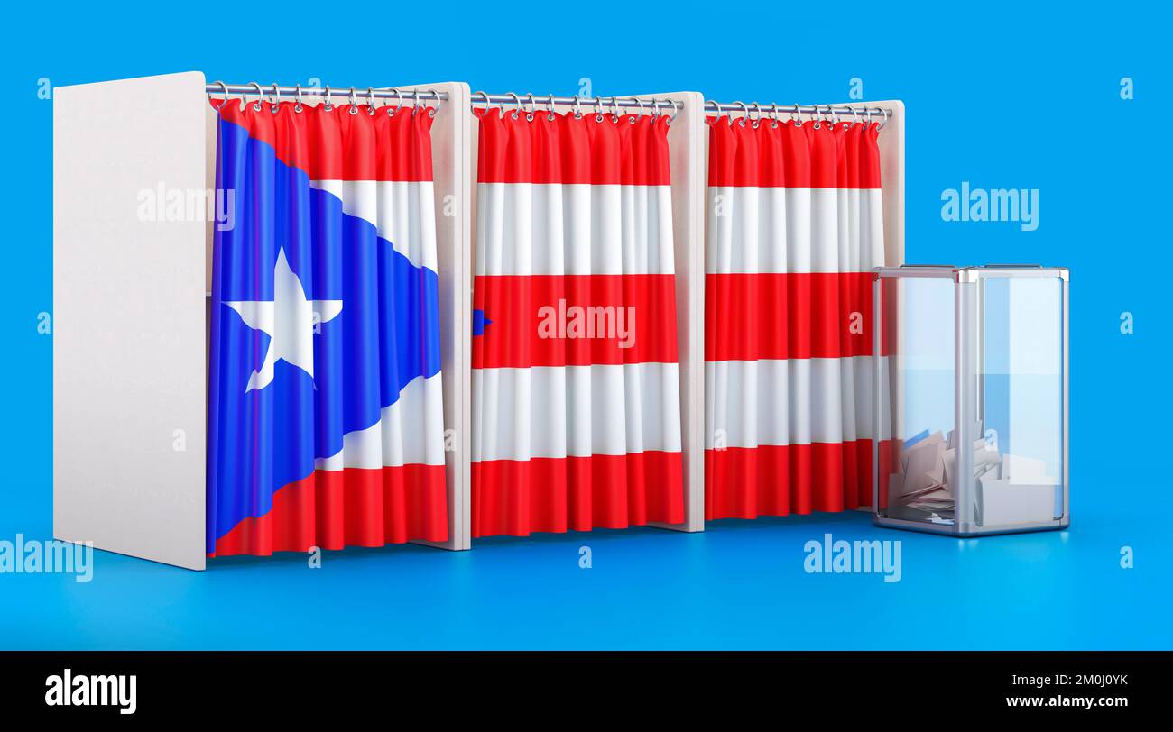 Voting booths with Puerto Rican flag and ballot box. Election in Puerto ...