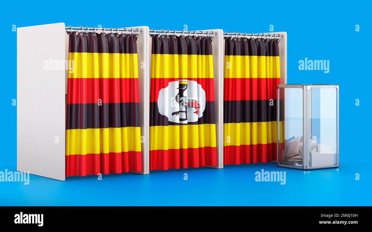 Voting booths with Ugandan flag and ballot box. Election in Uganda ...