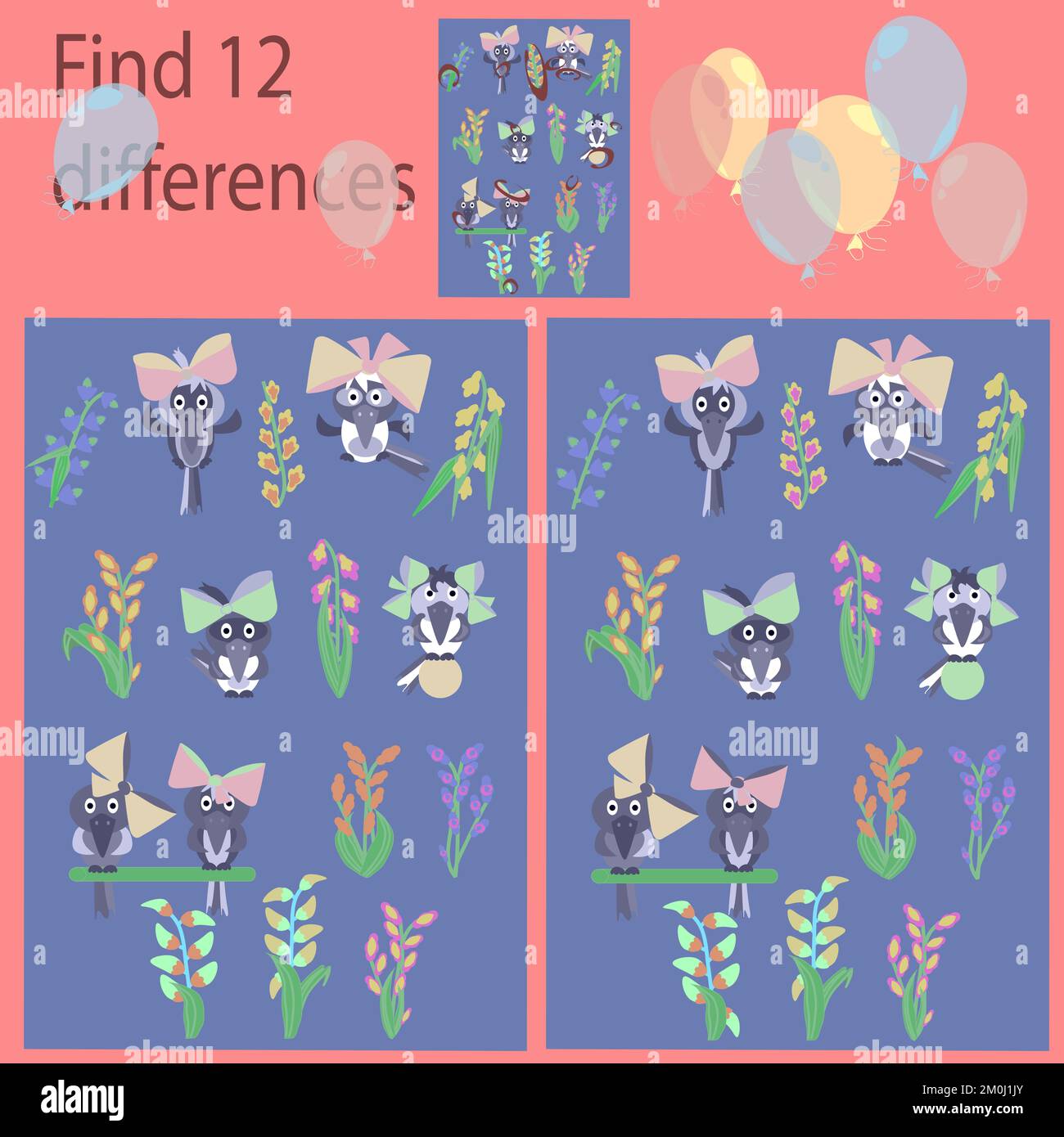 find 12 differences in the rebus for children up to 7 years old Birds ...