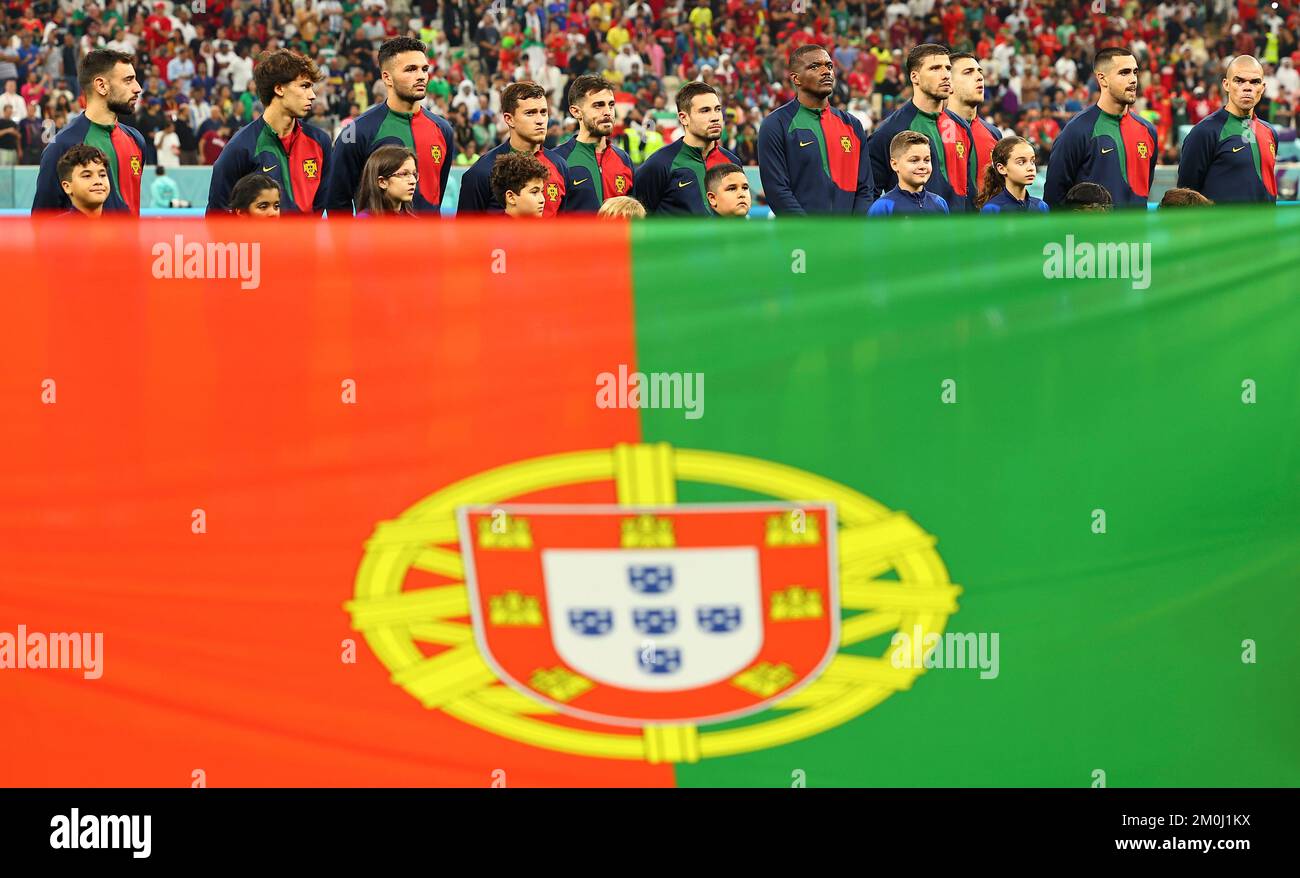 Lusail, Qatar. 6th Dec, 2022. Starting players of Portugal line up ...
