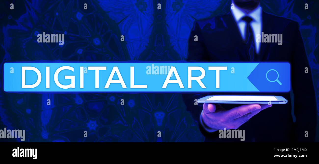 Text caption presenting Digital Art. Internet Concept use of skill and ...