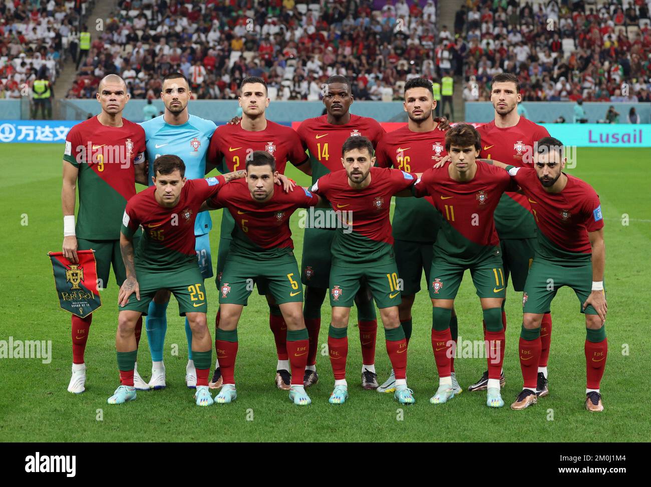 Lusail, Qatar. 6th Dec, 2022. Starting players of Portugal line up ...