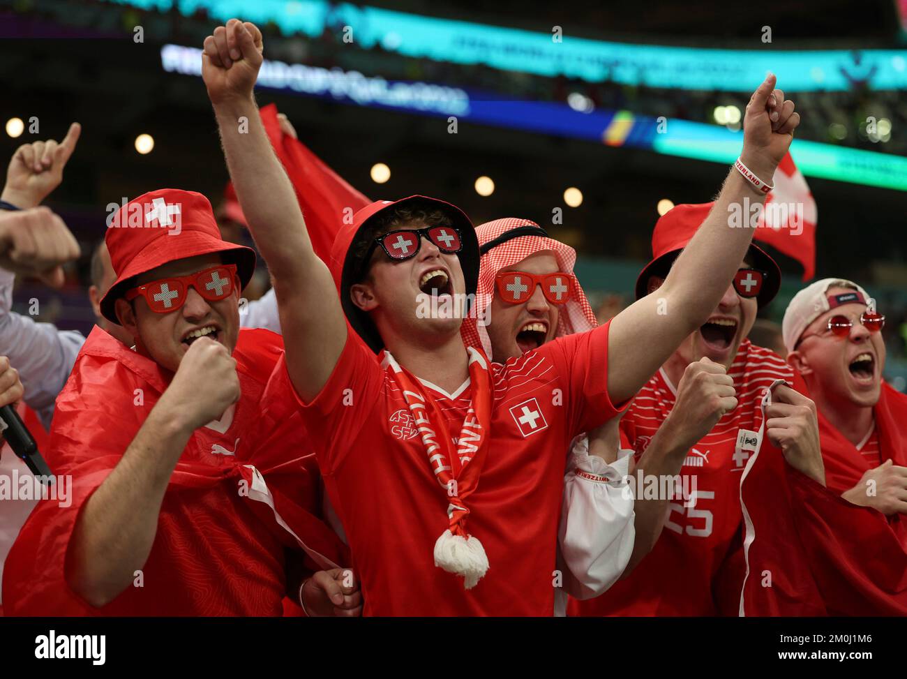 Lusail, Qatar. 6th Dec, 2022. Fans of Switzerland cheer prior to the ...