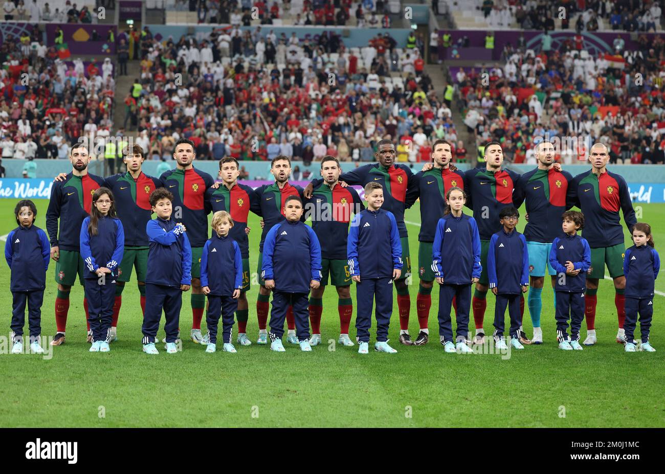 Lusail, Qatar. 6th Dec, 2022. Starting players of Portugal line up ...