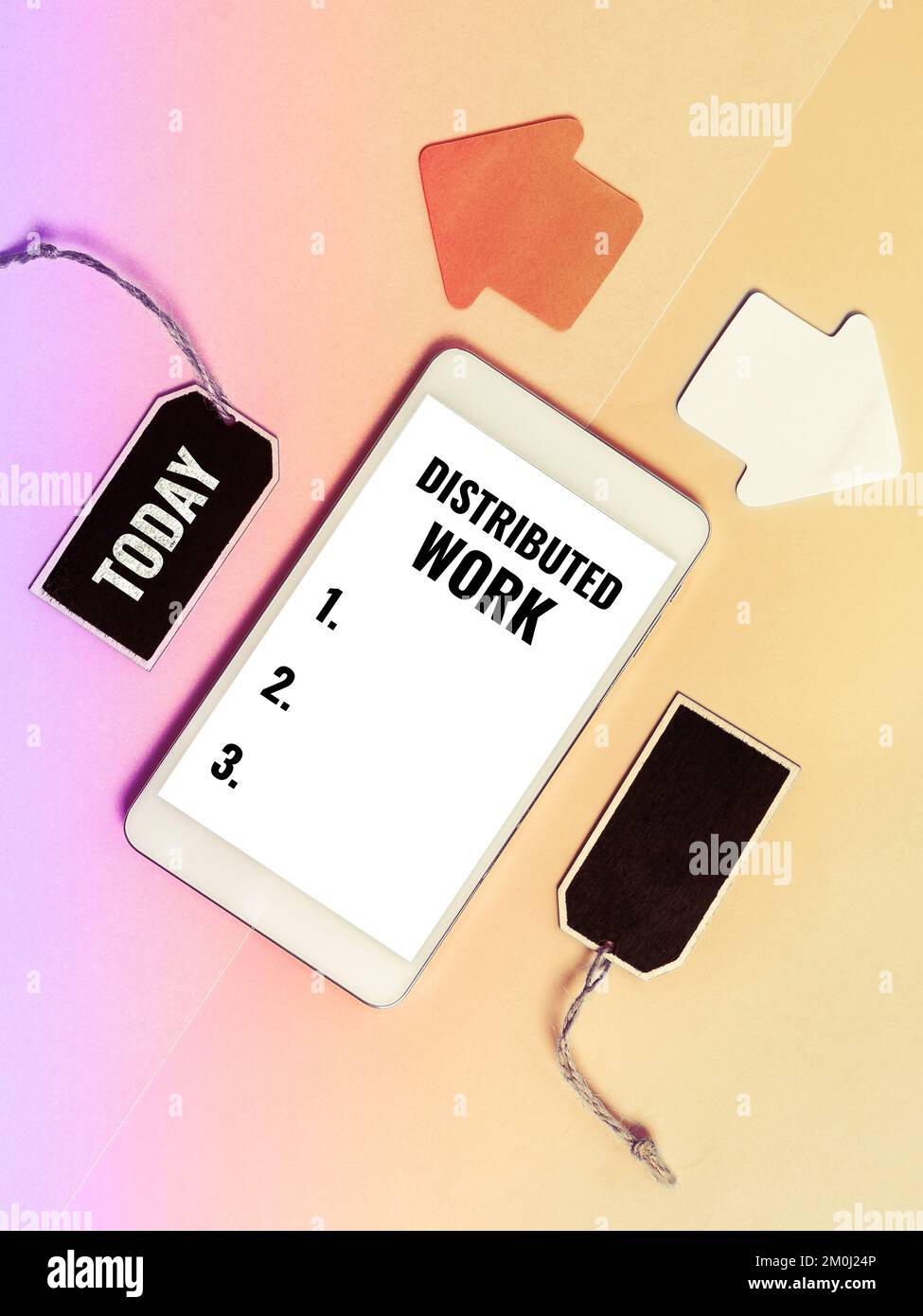 Hand writing sign Distributed Work. Business approach practiced by enterprises using network ...