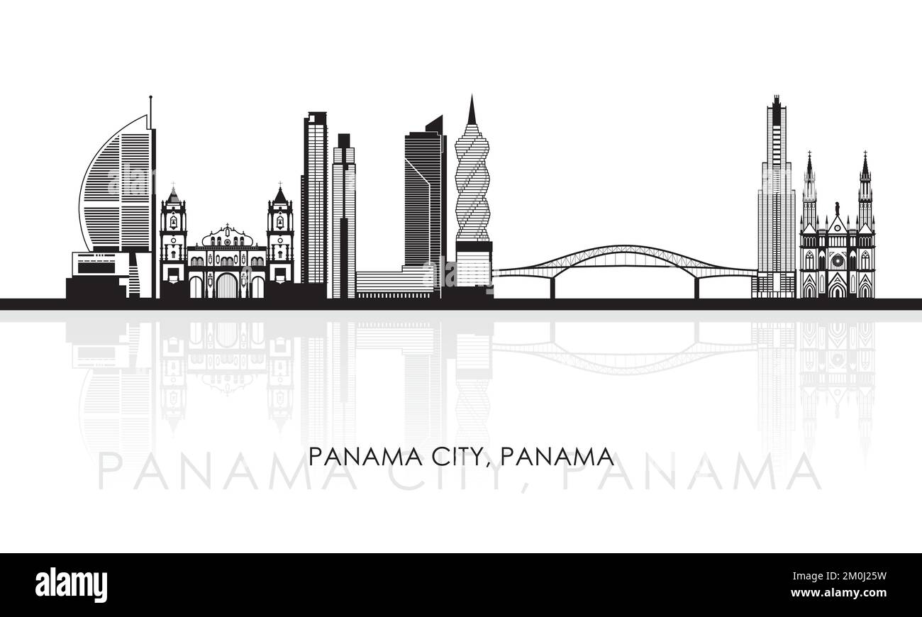 Silhouette Skyline panorama of Panama city, Panama - vector ...