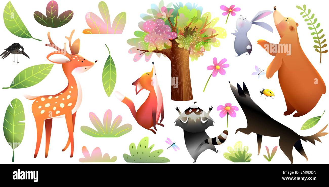 Forest Animals and Nature Clip Art Collection Stock Vector Image & Art ...