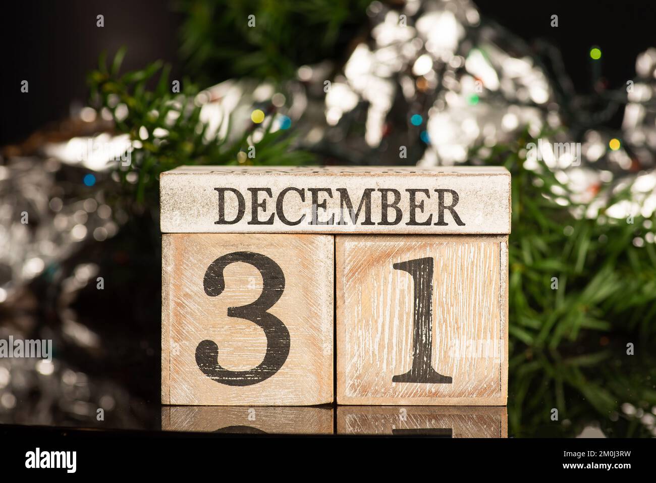 31st December sign for New Year's eve and Christmas tree winter holiday ...