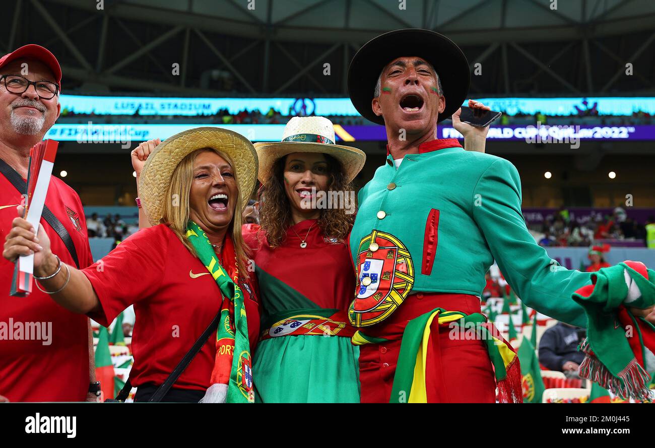 Lusail, Qatar. 6th Dec, 2022. Fans of Portugal cheer prior to the Round ...