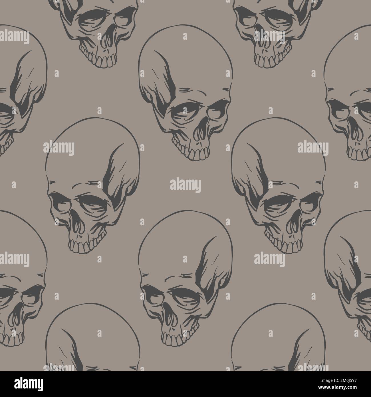 Pattern of skulls on a gray background in hendrow style for print and ...