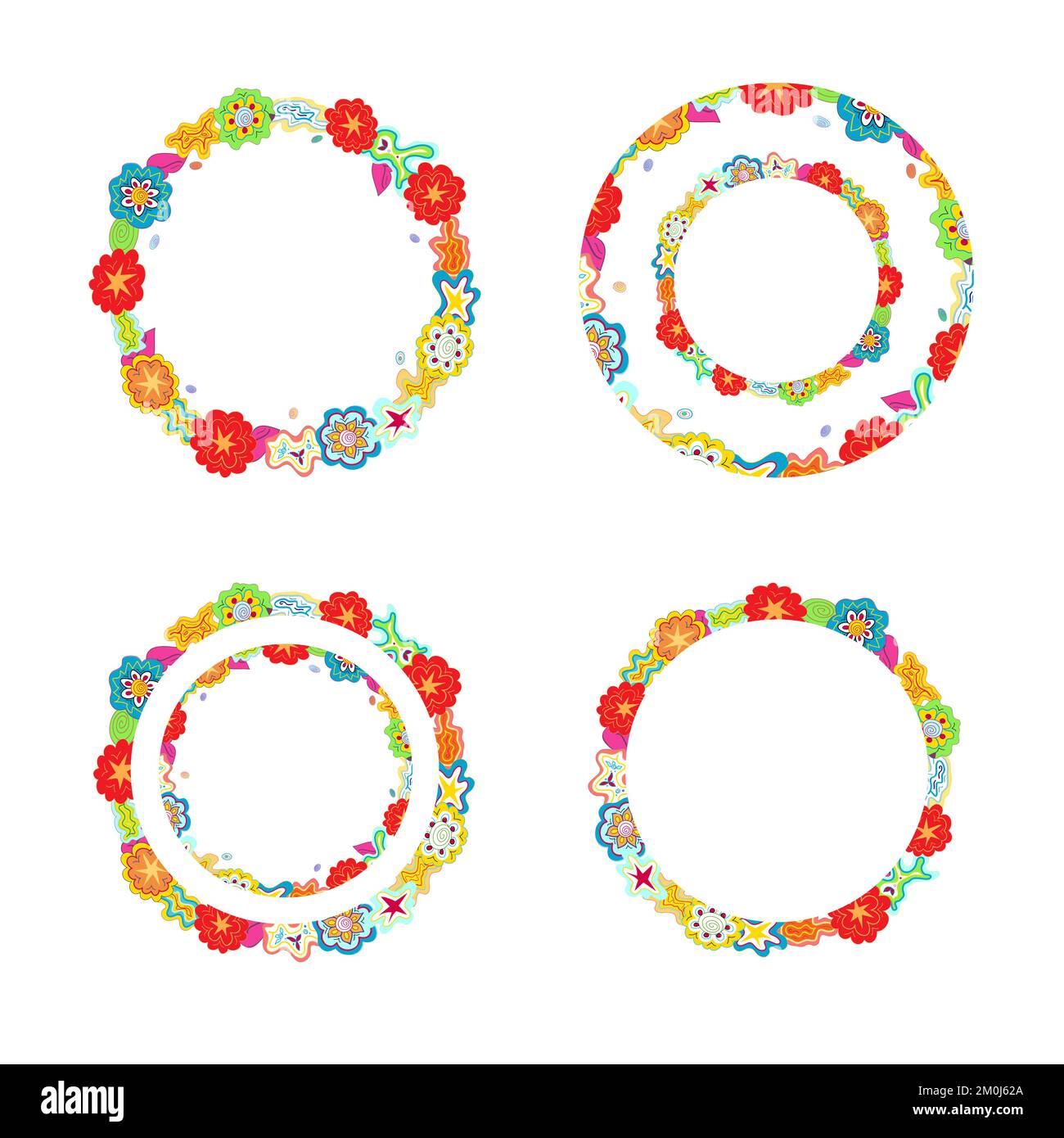 Round doodle frames made of multicolour floral shapes Stock Vector ...