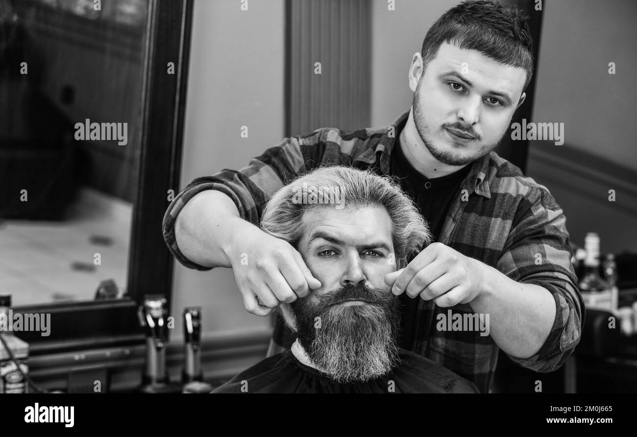how do you like it. mature caucasian guy with moustache. male barber ...
