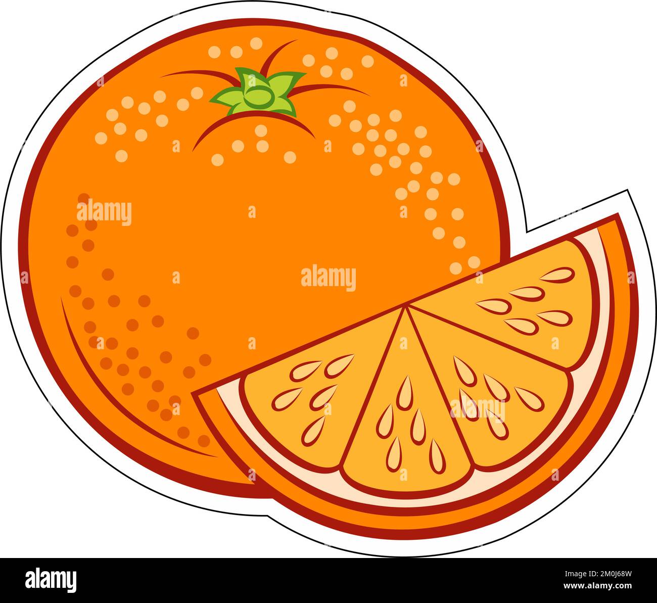 Illustration of Juicy Stylized Whole and Slice Orange Sticker. Icon for ...