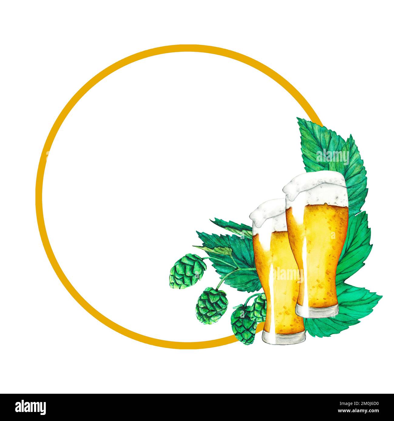 Glass of beer, hop and leaves. Frame watercolor. Clip Art beer ...
