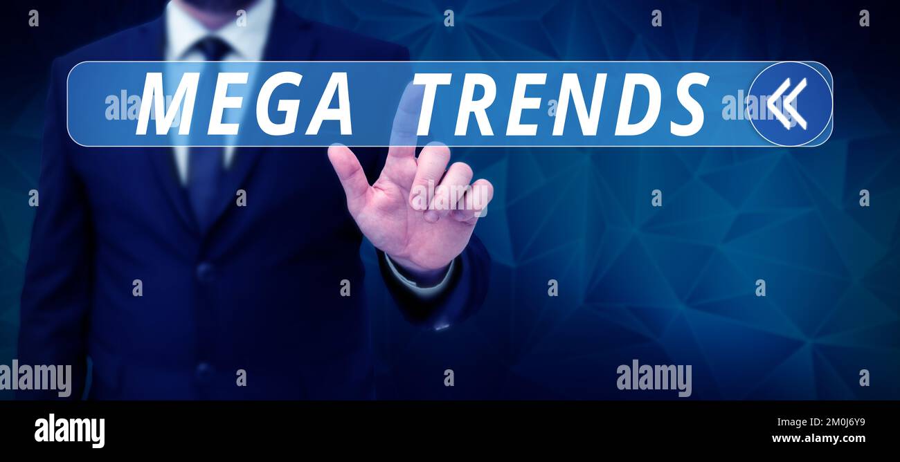 Handwriting text Mega Trends. Business idea powerful phenomena impacting the foundations of our ...