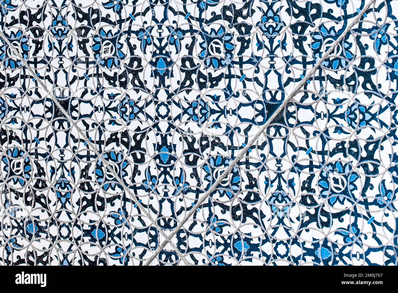Ceramic floor tiles with abstract pattern blue flower ornament texture ...