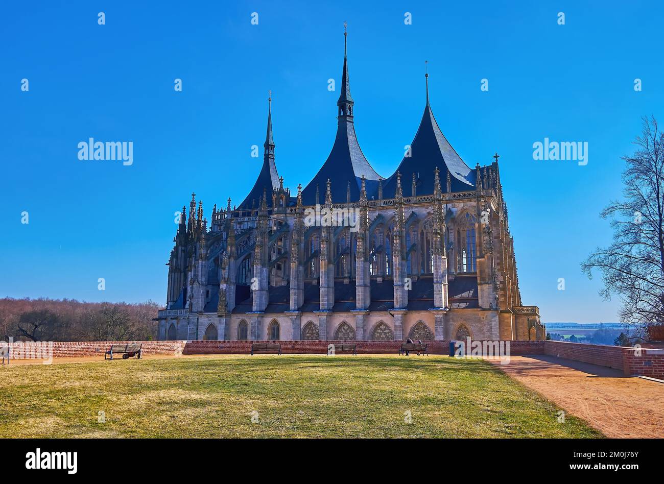 The city bastion observes the Gothic cone towers and carved stone ...