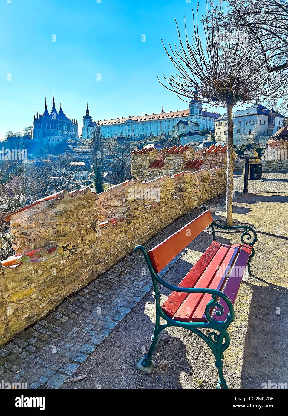The walking alley of the viewpoint of Italian Court with stone walls ...
