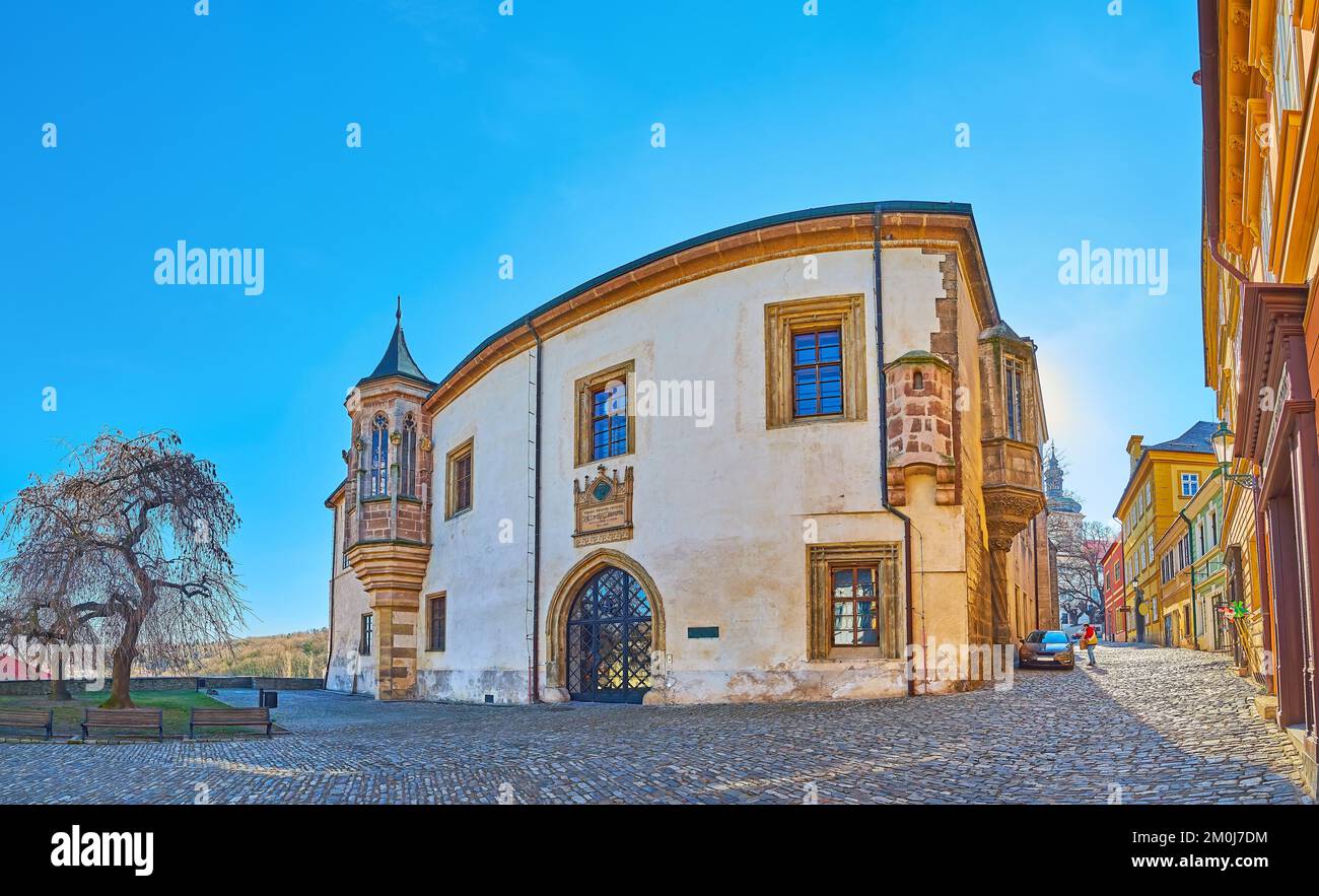 Panorama of medieval stone Hradek (Castle) Czech Museum of Silver with ...