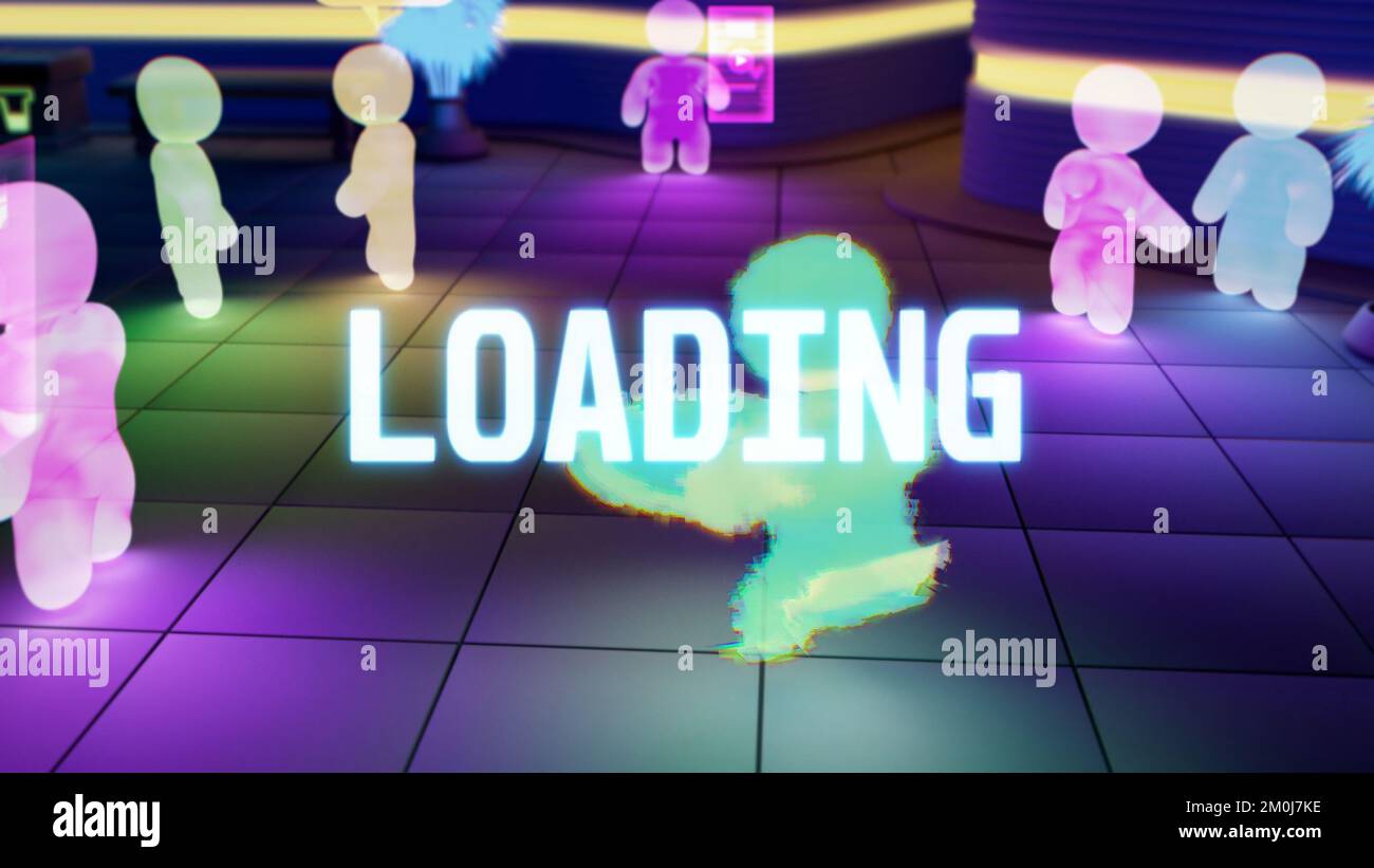 game or metaverse avatar of a user gets loading message - industrial 3D ...
