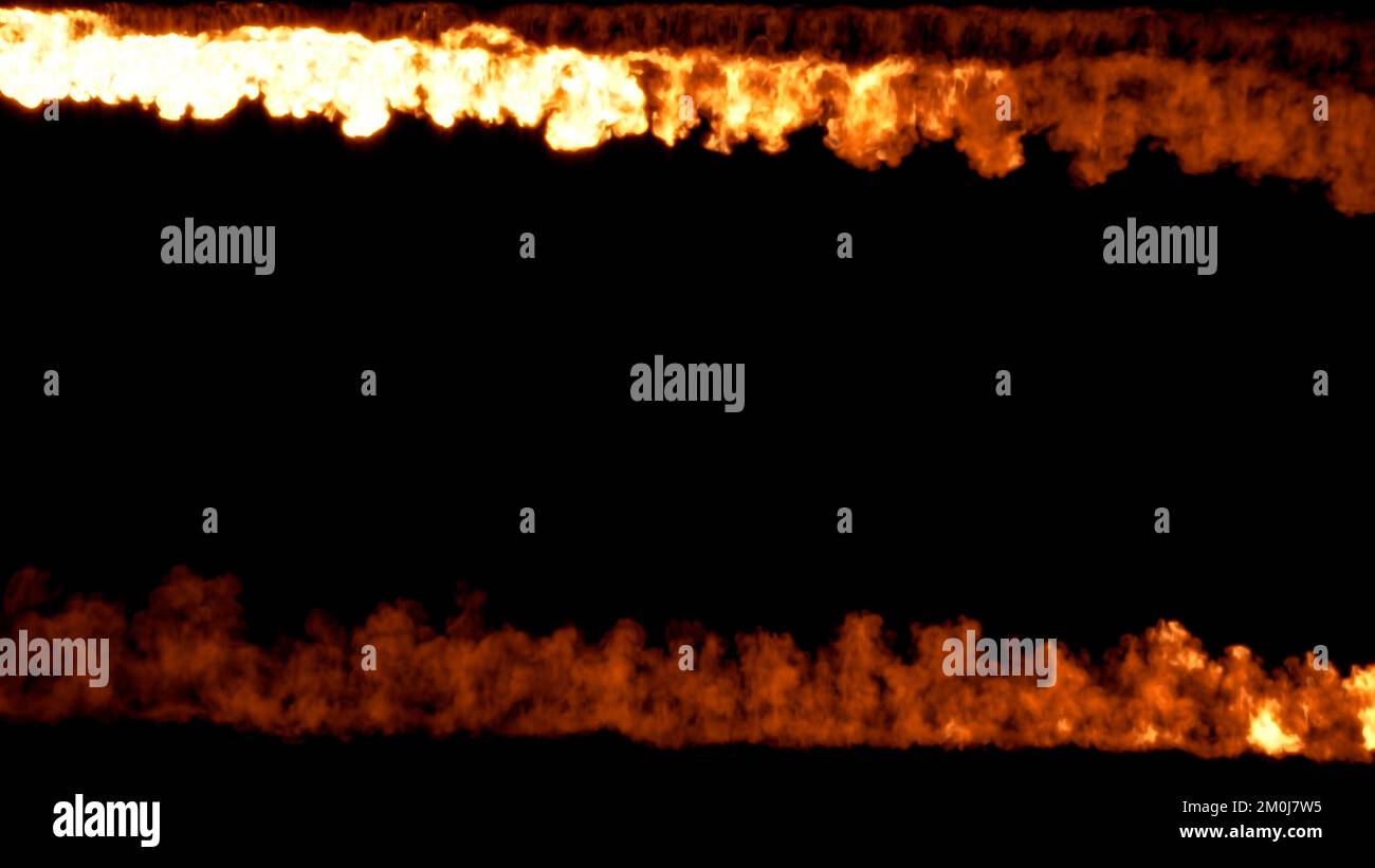 content frame of 2 lines of fire burning on black, isolated - object 3D ...