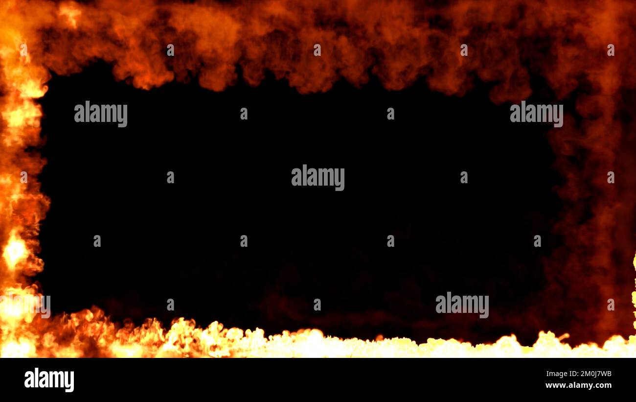 Square burning frame of blazing fire trails, isolated - object 3D ...
