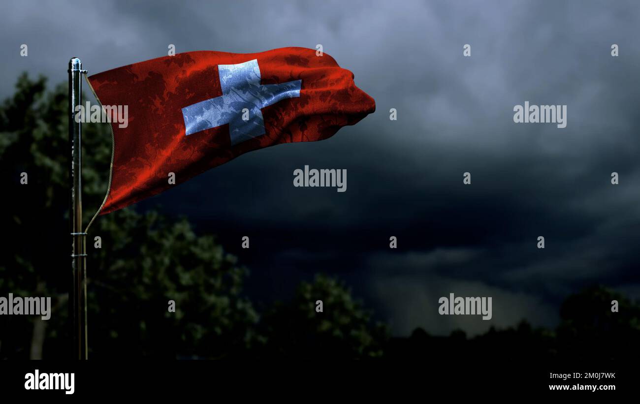 Switzerland flag for veterans day on dark storm cumulus - abstract 3D ...