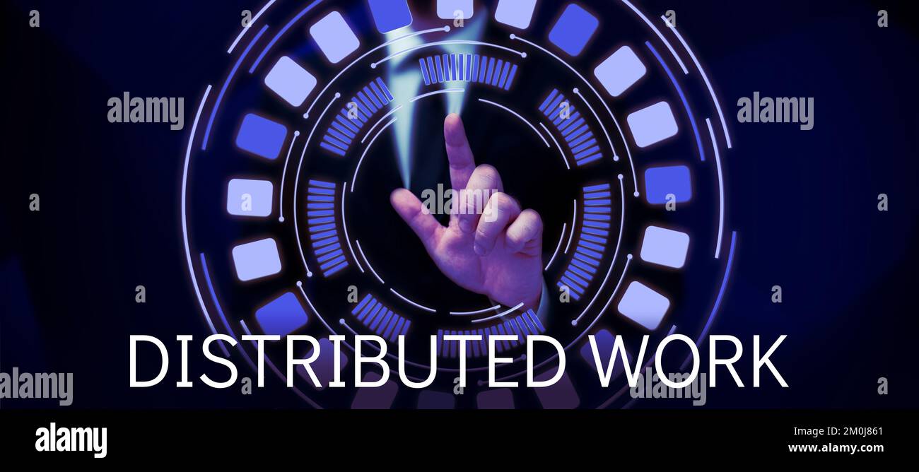 Conceptual caption Distributed Work. Word Written on practiced by enterprises using network ...