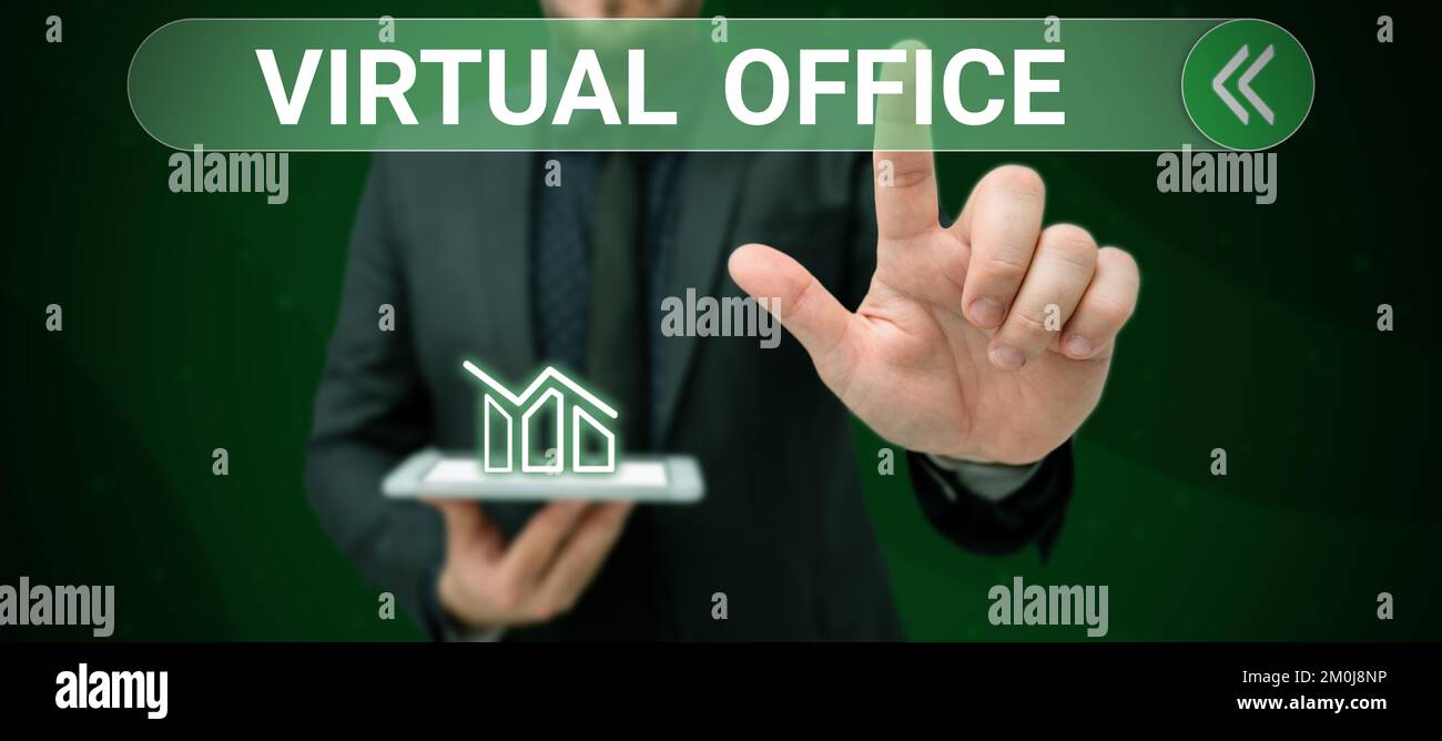 Sign displaying Virtual Office. Business approach Mobile work ...