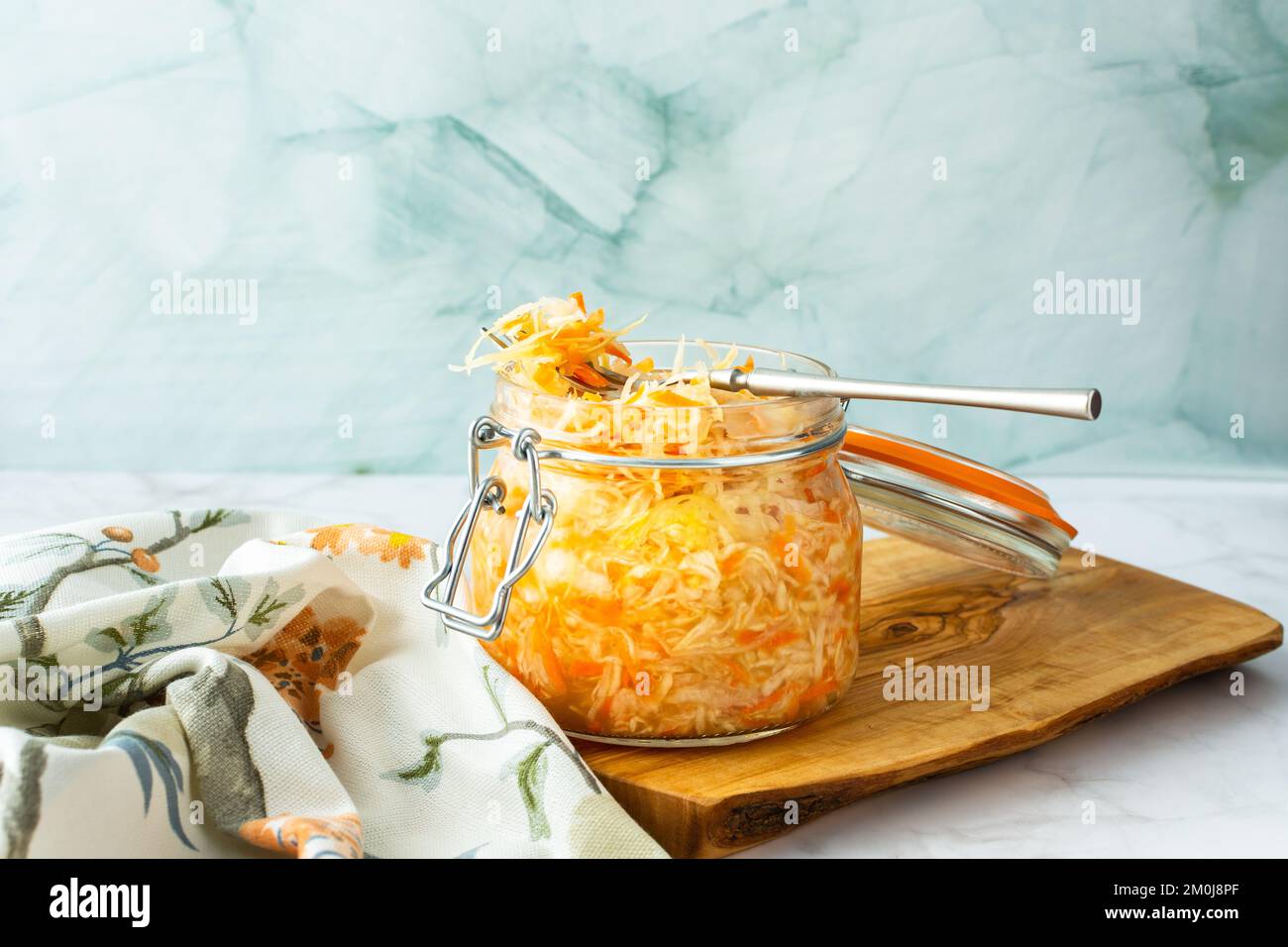 Fresh fermented vegetables, fermented cabbage with carrots, healthy ...