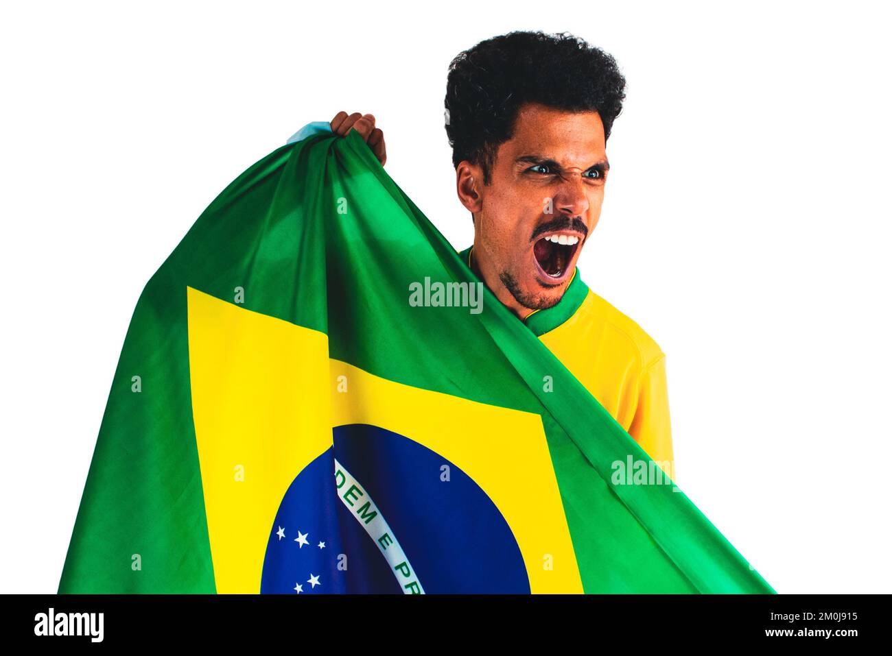 Brazilian Soccer Player Celebrating on a White Background. Dramatic ...