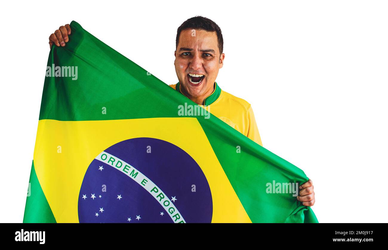 Brazilian Soccer Player Celebrating on a White Background. Dramatic ...