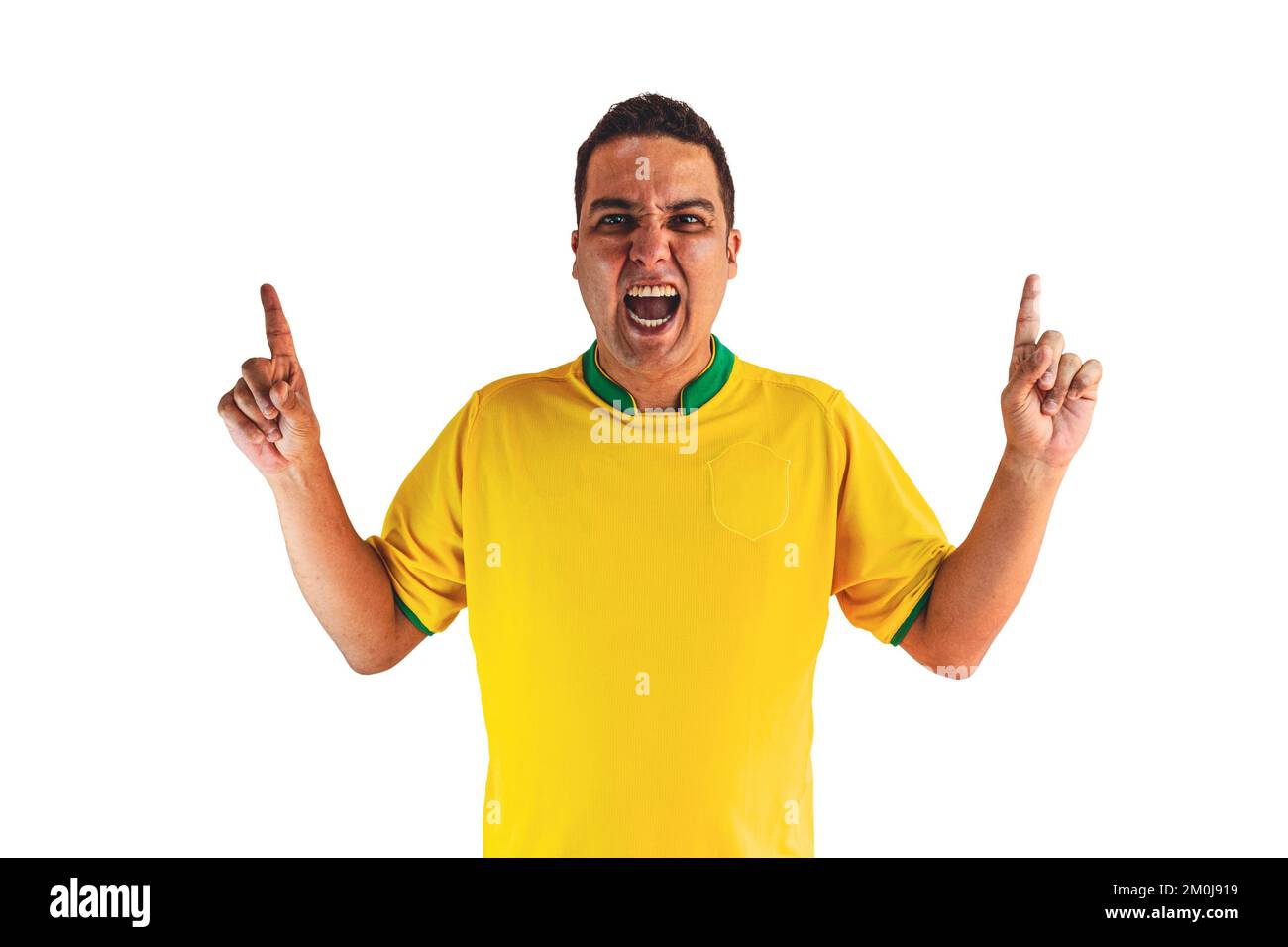 Brazilian Soccer Player Celebrating on a White Background. Dramatic ...