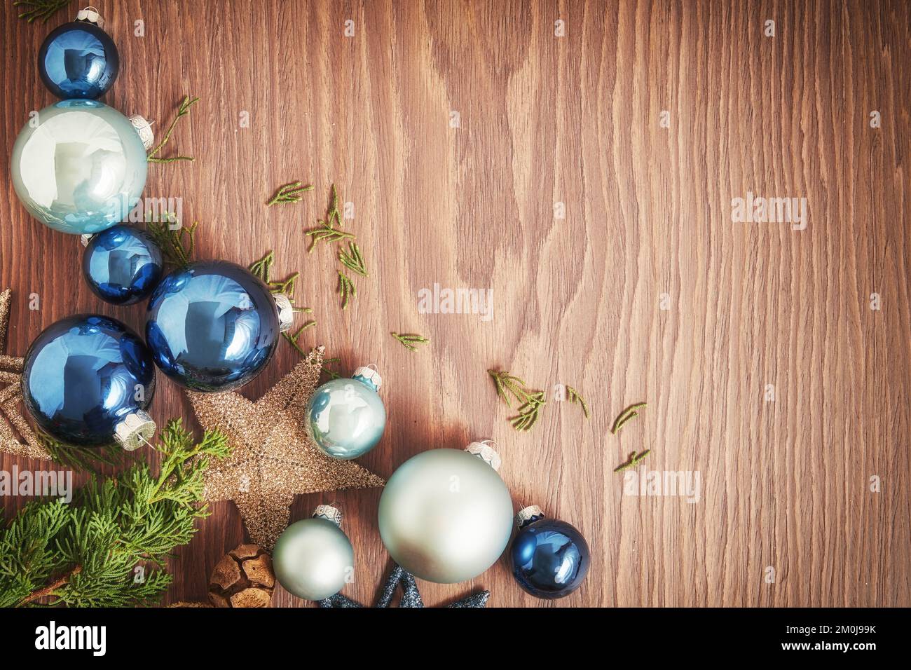 Ornate Christmas backdrop with border of your balls, stars and green ...