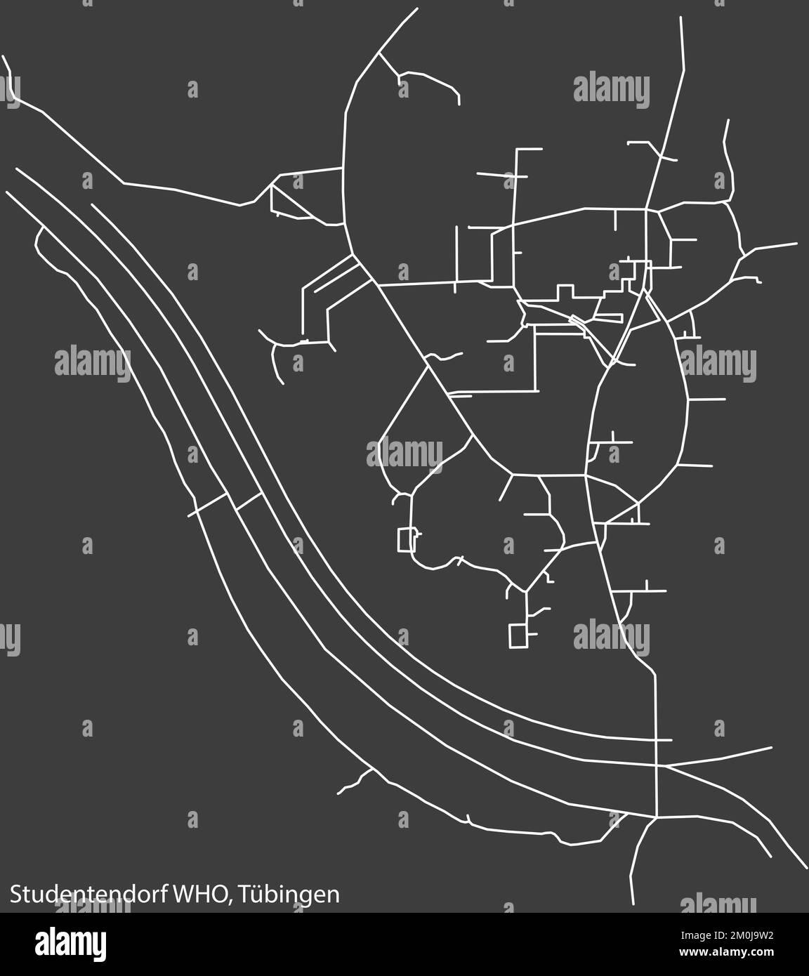 Street roads map of the STUDENTENDORF WHO DISTRICT, TÜBINGEN Stock ...