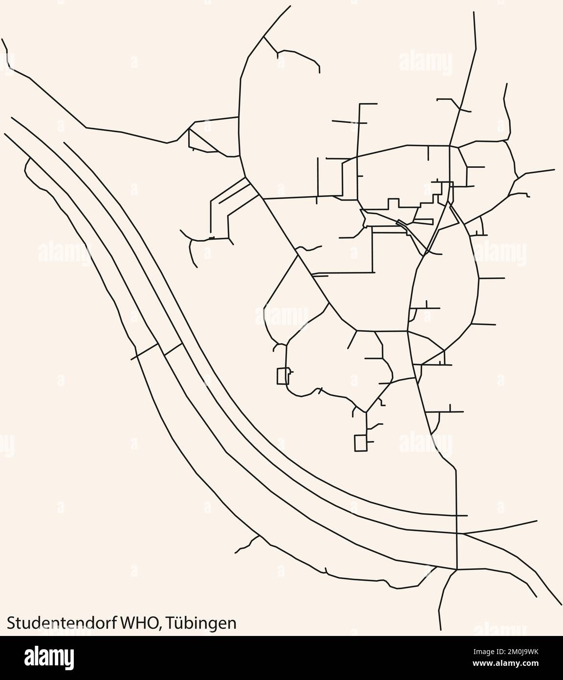 Street roads map of the STUDENTENDORF WHO DISTRICT, TÜBINGEN Stock ...