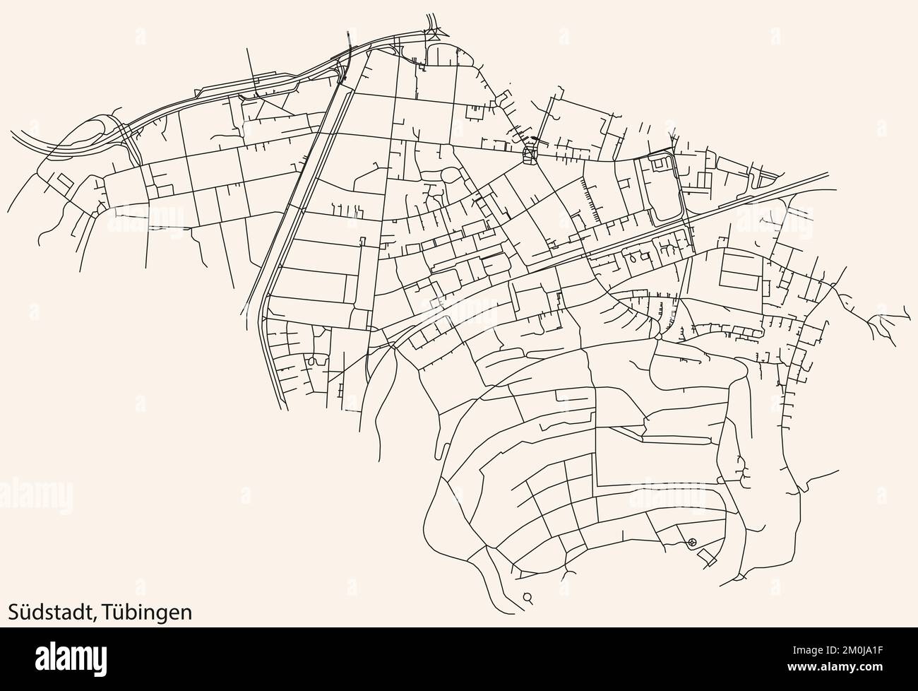 Street roads map of the SÜDSTADT DISTRICT, TÜBINGEN Stock Vector Image ...
